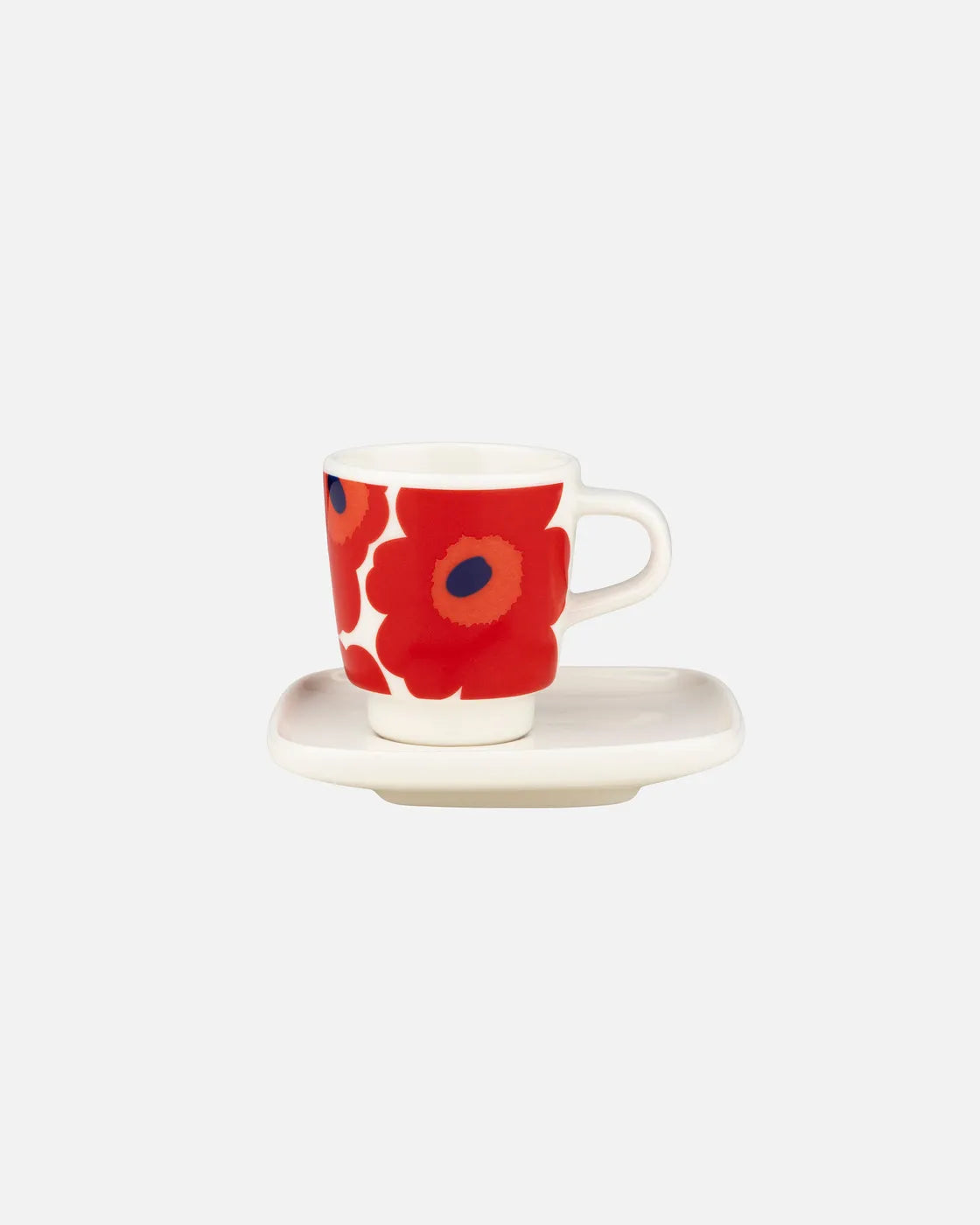 Oiva / Unikko Espresso cup and plate white red blue — Studio Pazo